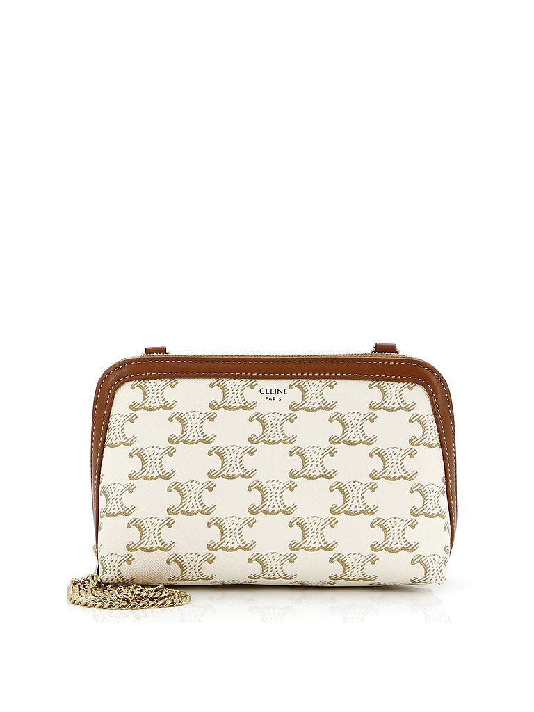 Céline 100% Coatead Canvas Tan Zip Around Chain Clutch Triomphe Coated ...