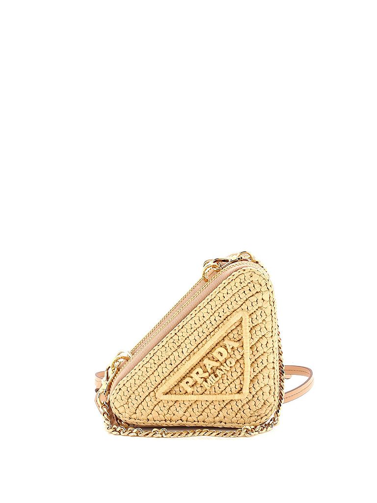 Prada Tan Triangle Logo Zip Around Shoulder Bag Raffia and Leather Mini ...