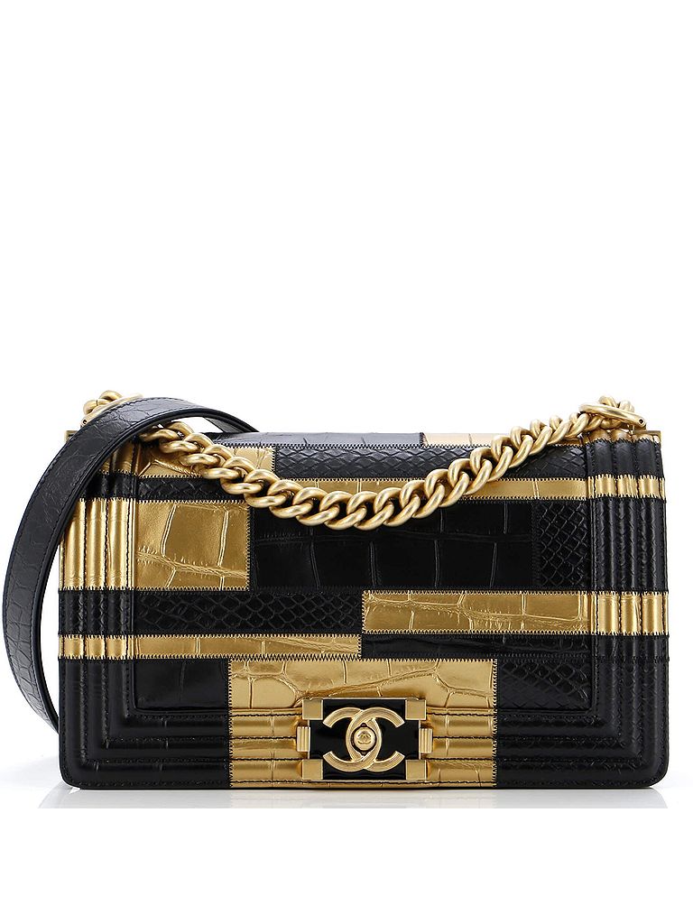 Chanel 100% Leather Black Boy Flap Bag Crocodile Python Embossed Calfskin Old Medium One Size ...