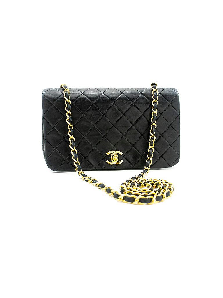 Chanel 100% Leather Solid Black Full Flap Black Leather Shoulder Bag ...