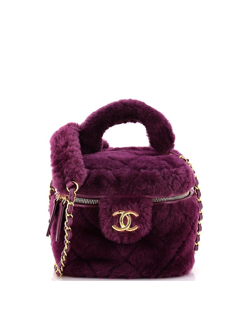 Chanel 100% Shearling Purple Coconing Top Handle Vanity Case with Chain ...