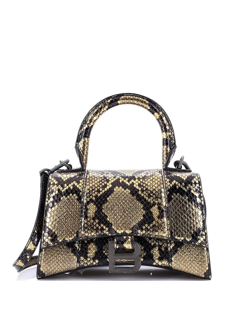 Balenciaga 100% Leather Hourglass Top Handle Bag Python Embossed ...