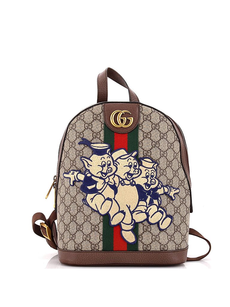 Gucci Brown Tan Disney Three Little Pigs Ophidia Backpack GG Coated ...