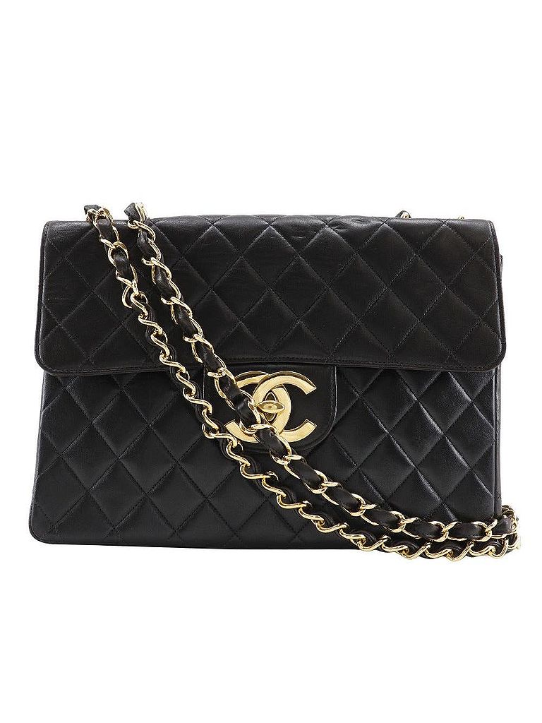 Chanel 100% Leather Solid Black Jumbo Black Leather Shoulder Bag One ...