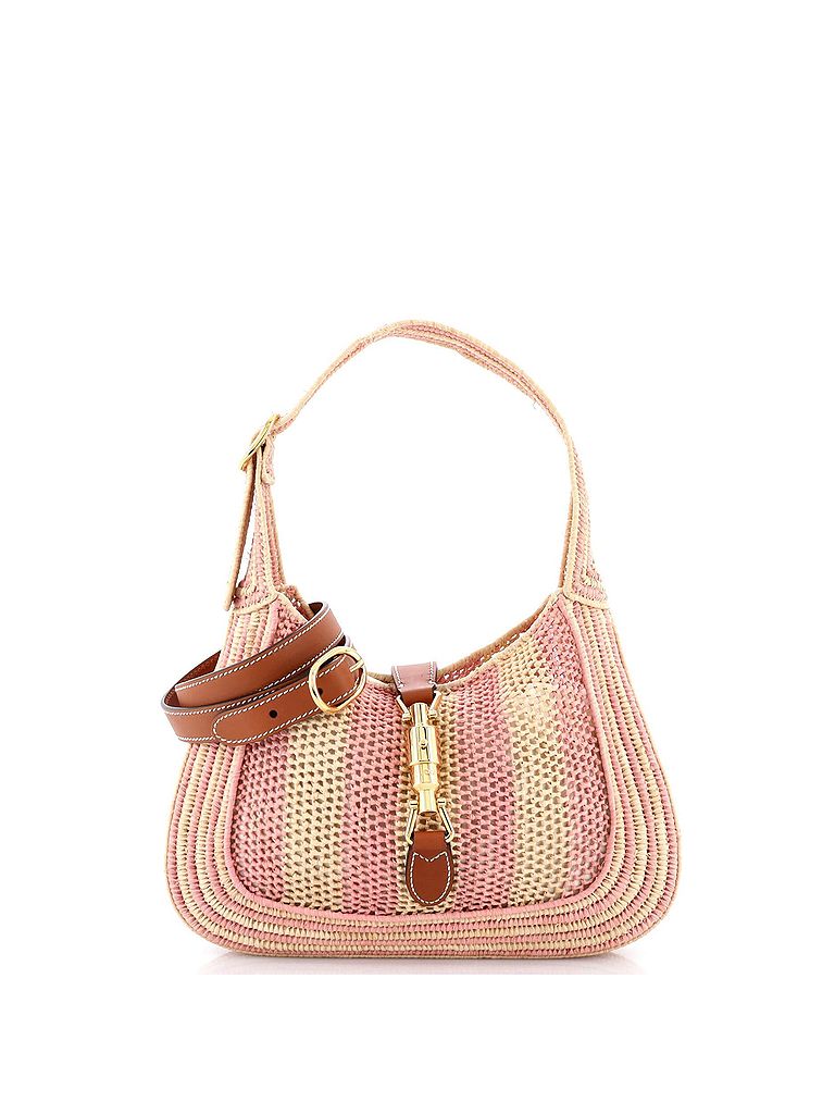 Gucci 100% Raffia Pink Tan Jackie 1961 Hobo Raffia with Leather Small ...