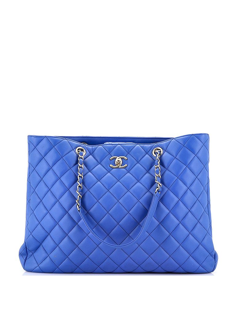 Chanel 100% Leather Blue Classic CC Shopping Tote Quilted Calfskin ...