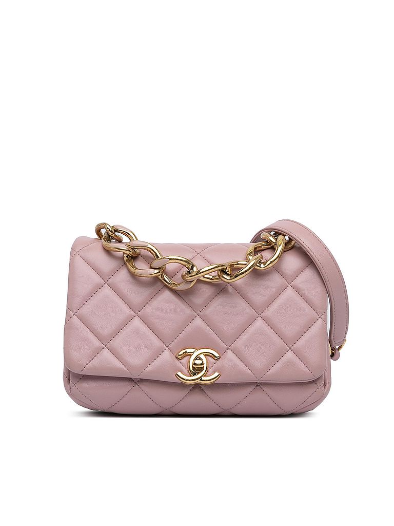 Chanel 100% Lambskin Pink Small Quilted Lambskin Color Match Flap One ...