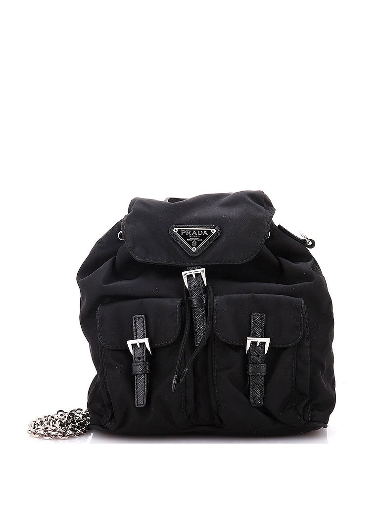 Prada 100% Fabric Black Convertible Chain Backpack Tessuto Mini One ...