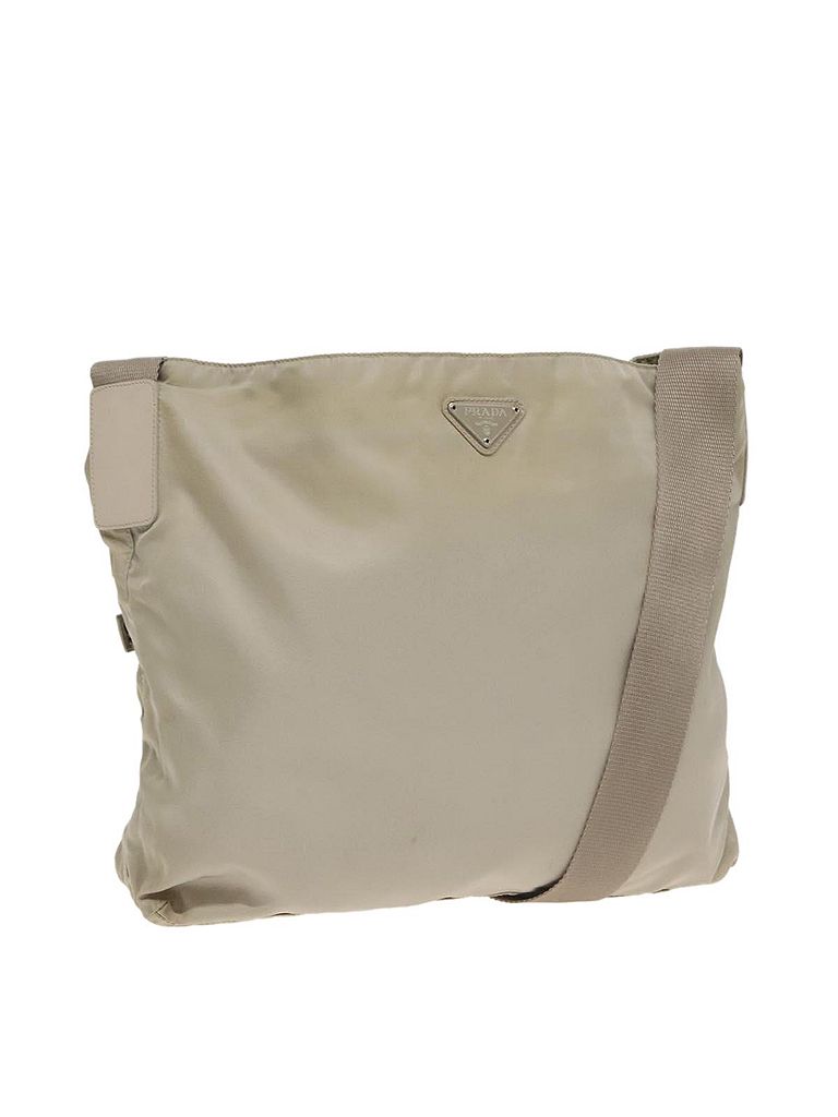 Prada 100% Vinyl Coated Polyester Solid Tan Triangle Logo Beige Polyester Shoulder Bag One size ...