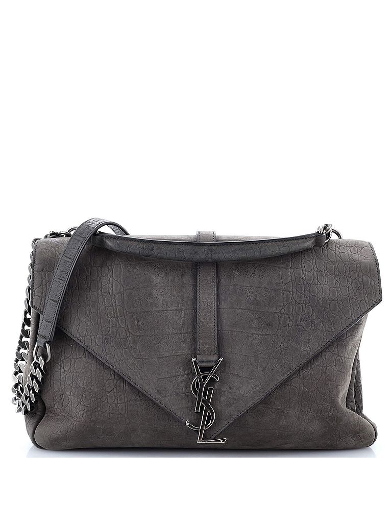 Saint Laurent 100% Leather Gray Classic Monogram College Bag Crocodile ...