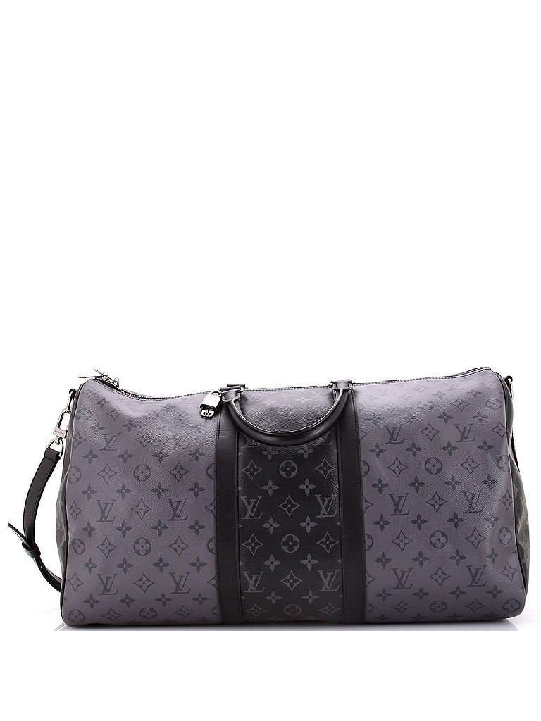Louis Vuitton 100% Coatead Canvas Black Keepall Bandouliere Bag Reverse Monogram Eclipse Canvas ...