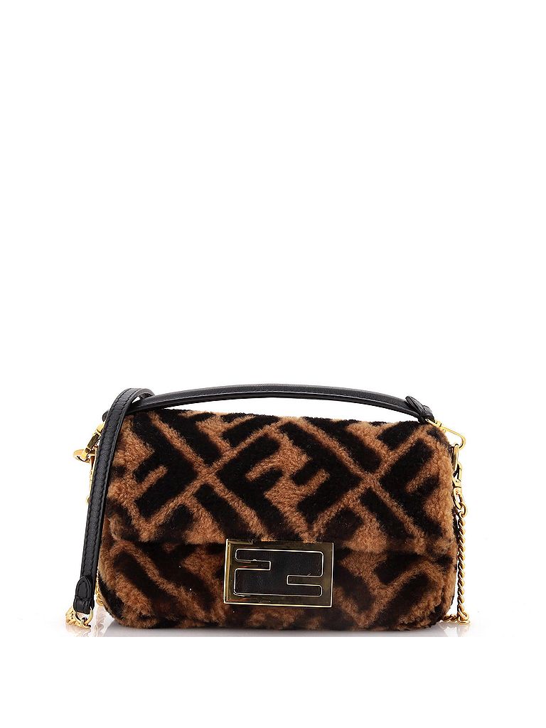 Fendi 100% Shearling Brown Baguette NM Bag Zucca Shearling Mini One ...