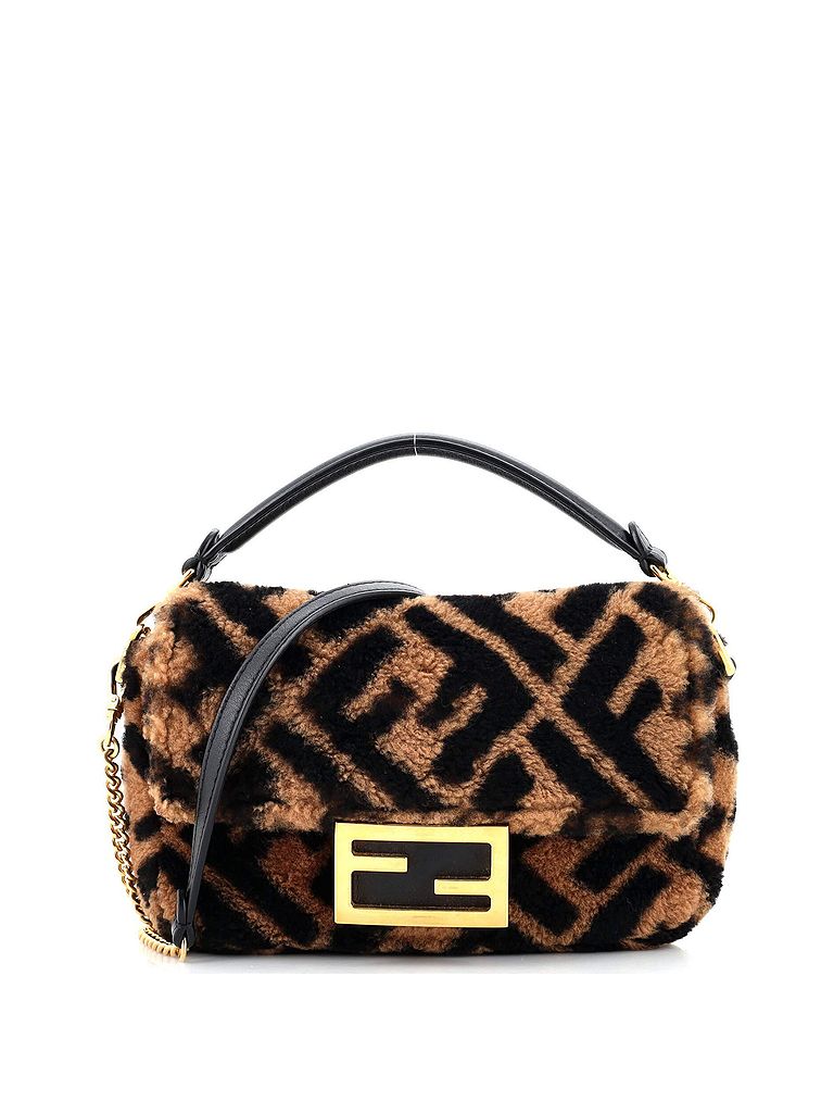 Fendi 100% Shearling Brown Baguette NM Bag Zucca Shearling Mini One ...