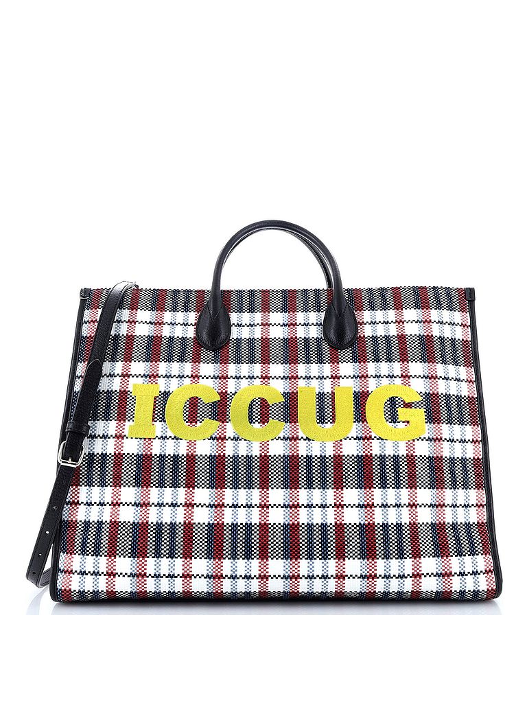 Gucci 100% Textile Multi Color ICCUG Tote Embroidered Faux Raffia Large ...