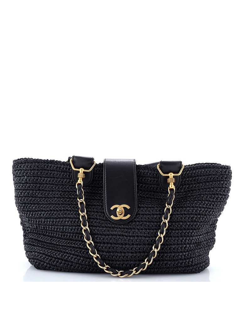 Chanel 100% Raffia Black CC Tote Woven Raffia Medium One size - -19% ...