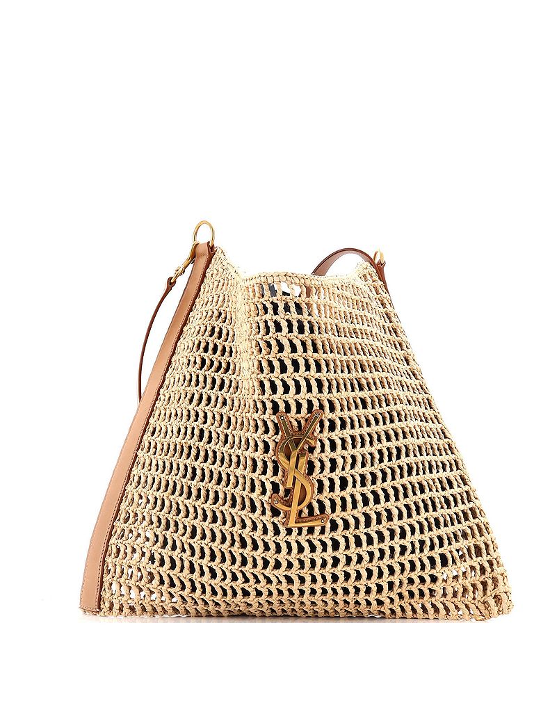 Saint Laurent Tan Brown Oxalis Shoulder Bag Raffia Crochet with Leather ...