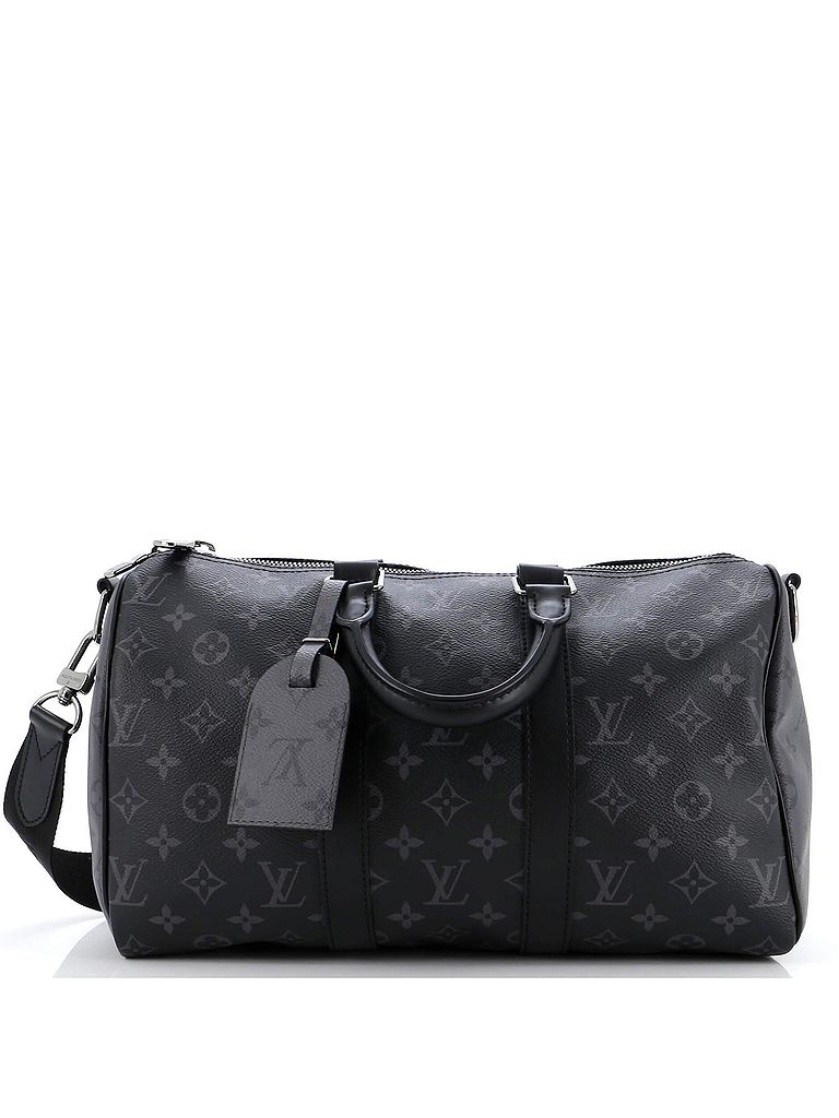 Louis Vuitton 100% Coatead Canvas Black Keepall Bandouliere Bag Reverse Monogram Eclipse Canvas ...