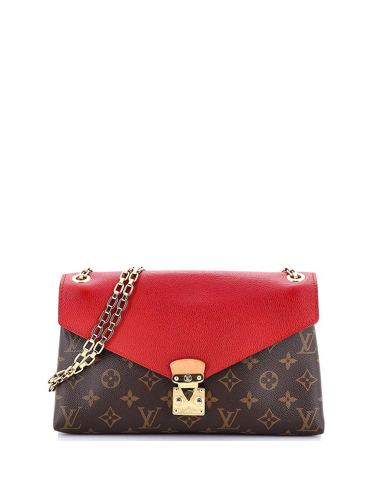 Louis Vuitton Brown Red Pallas Chain Shoulder Bag Monogram Canvas And