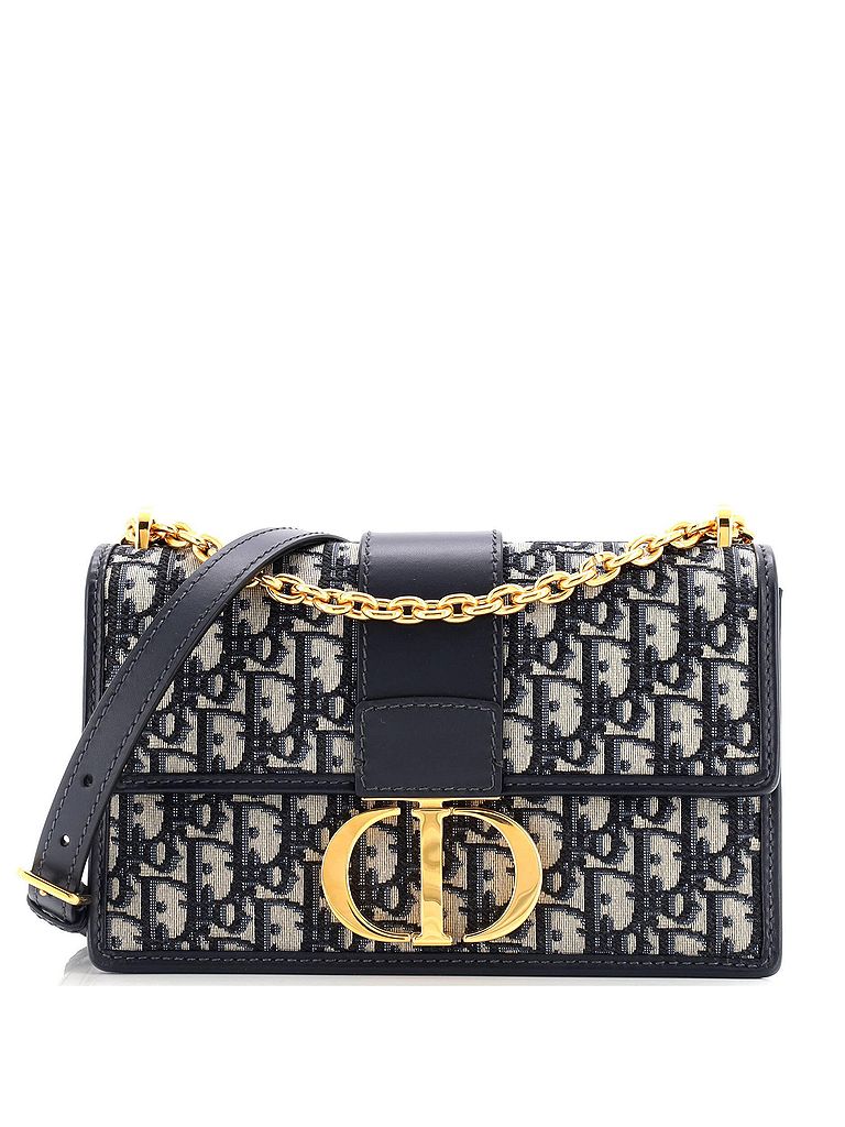 Christian Dior 100% Canvas Plain Blue 30 Montaigne Chain Flap Bag Oblique Canvas East West One ...