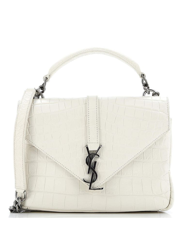 Saint Laurent 100% Leather White Classic Monogram College Bag Crocodile ...