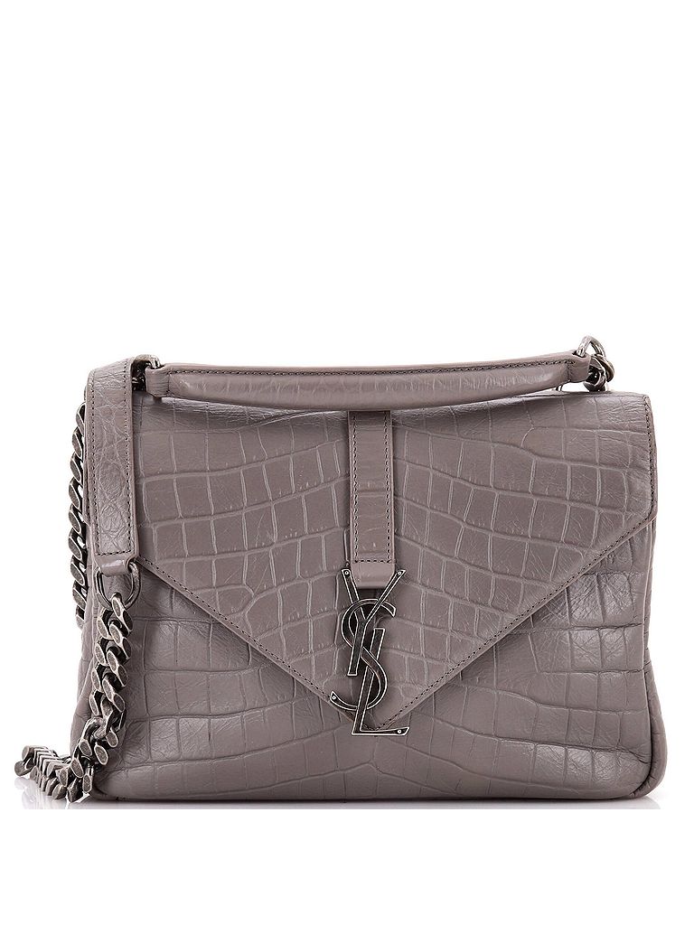 Saint Laurent 100% Leather Gray Classic Monogram College Bag Crocodile ...
