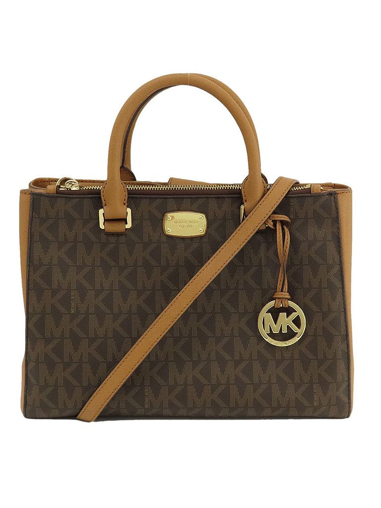 Michael Kors 100% Canvas Solid Brown Kellen Brown Canvas Tote Bag One ...