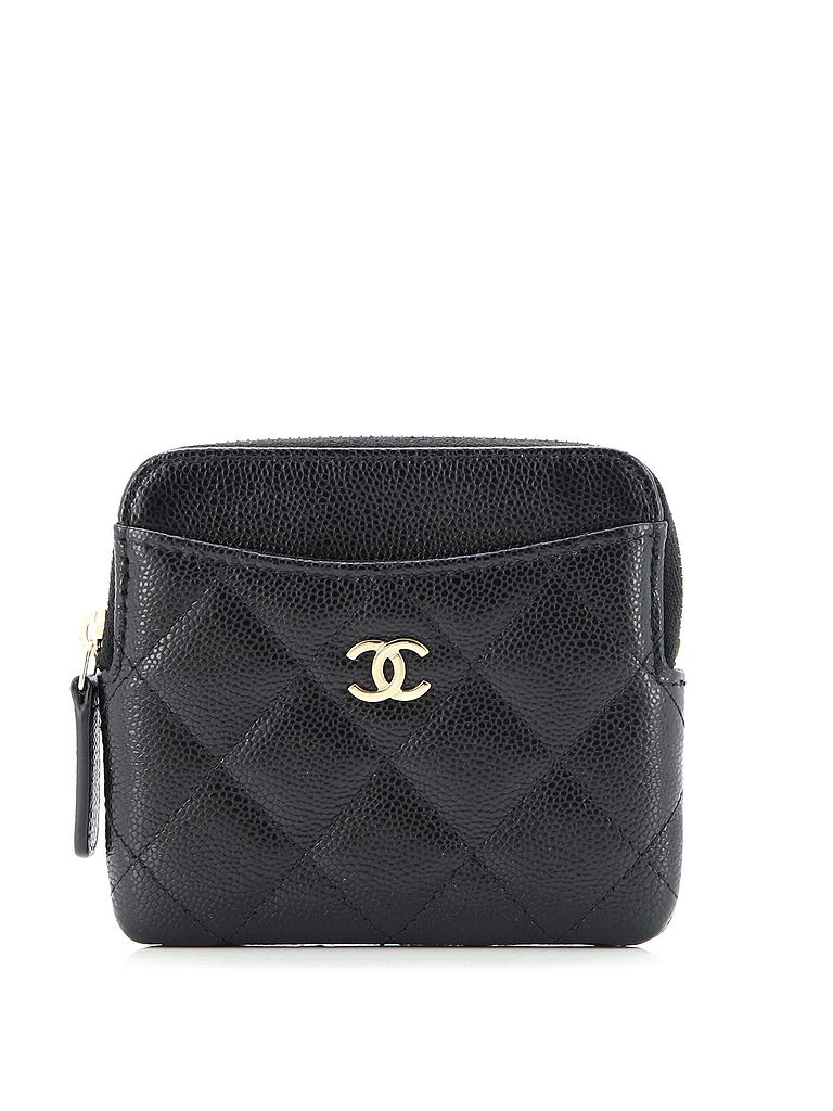Chanel 100% Leather Black Square Zip Around Card Holder Wallet Quilted ...