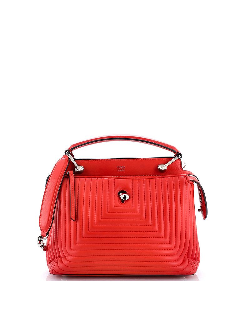 Fendi 100% Leather Red DotCom Click Top Handle Bag Quilted Leather ...