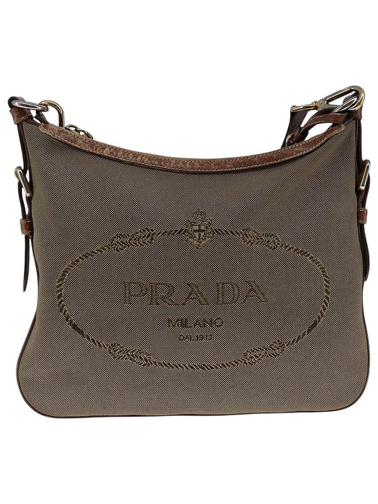 Prada 100% Canvas Solid Tan Logo Jacquard Beige Canvas Shoulder Bag One size - 32% off | ThredUp